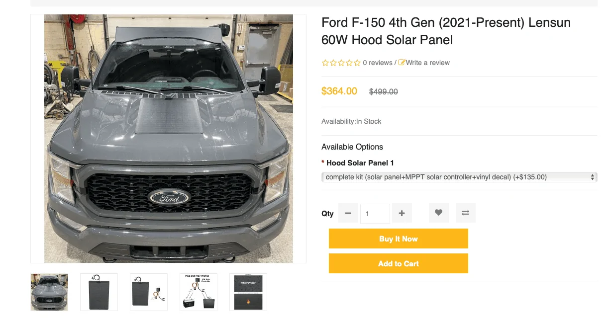 Hood mounted solar panel for F150 - Lensun Solar | F150gen14 -- 2021 ...