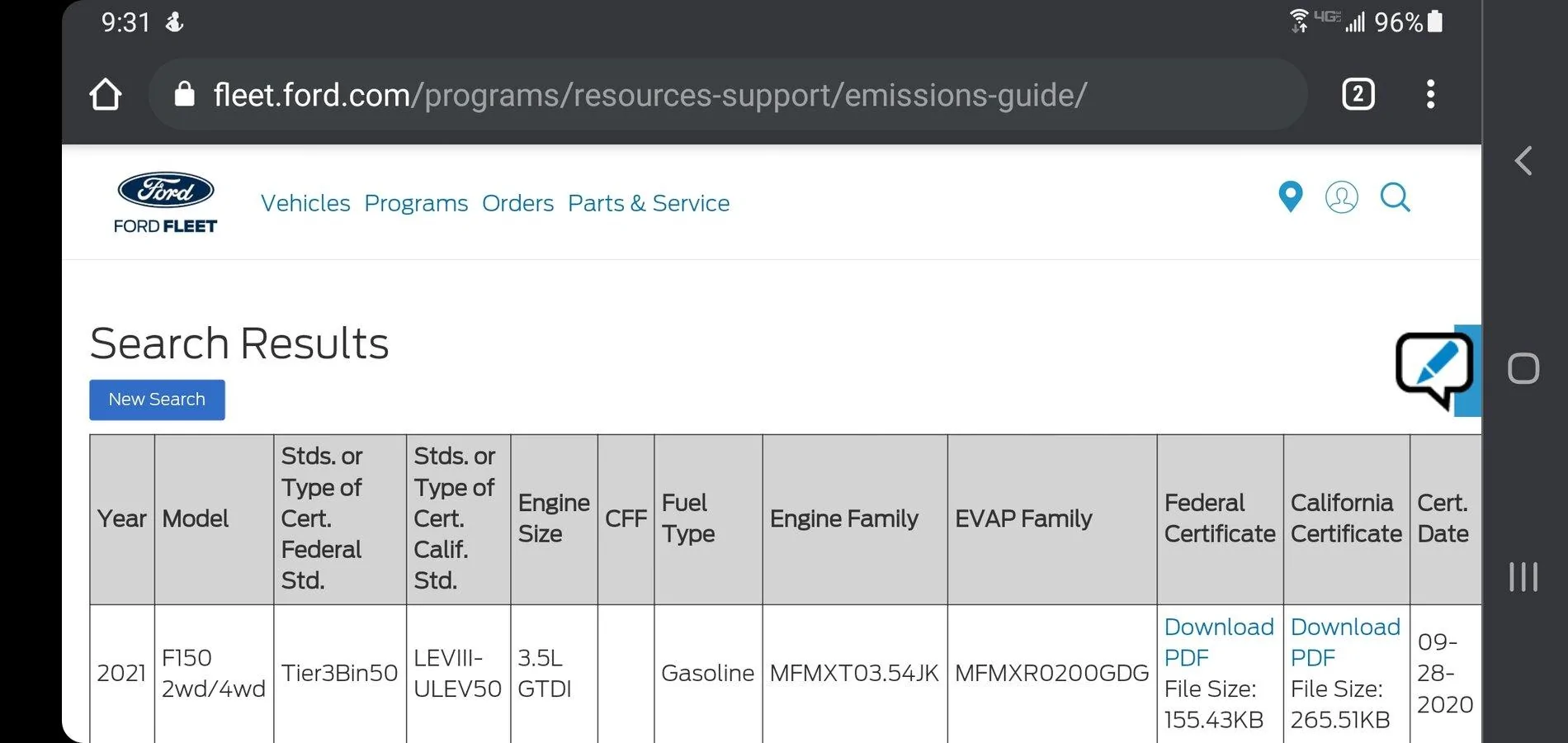 2021 Ford F-150 Vehicle Emission Control Information Label / 50-State ...
