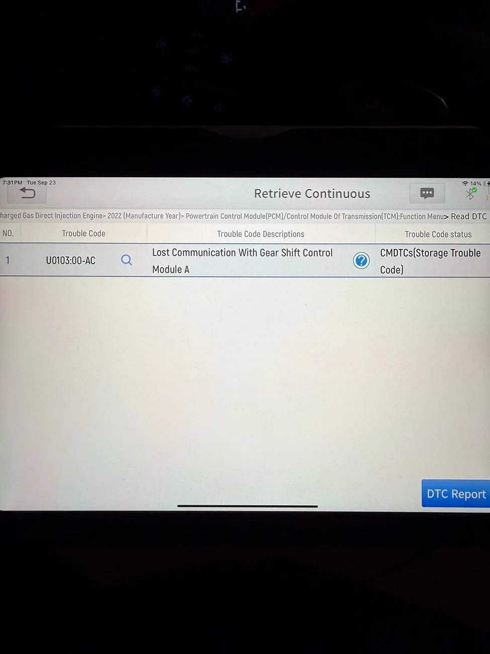 "SHIFT SYSTEM FAULT" Displayed w/ Faults U0103:00-AC & U0100:87-2C ...