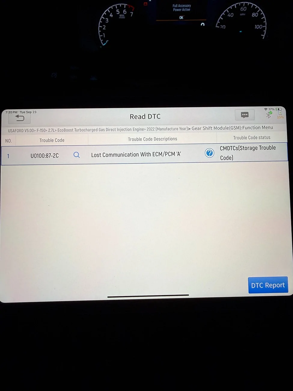 "SHIFT SYSTEM FAULT" Displayed w/ Faults U0103:00-AC & U0100:87-2C ...