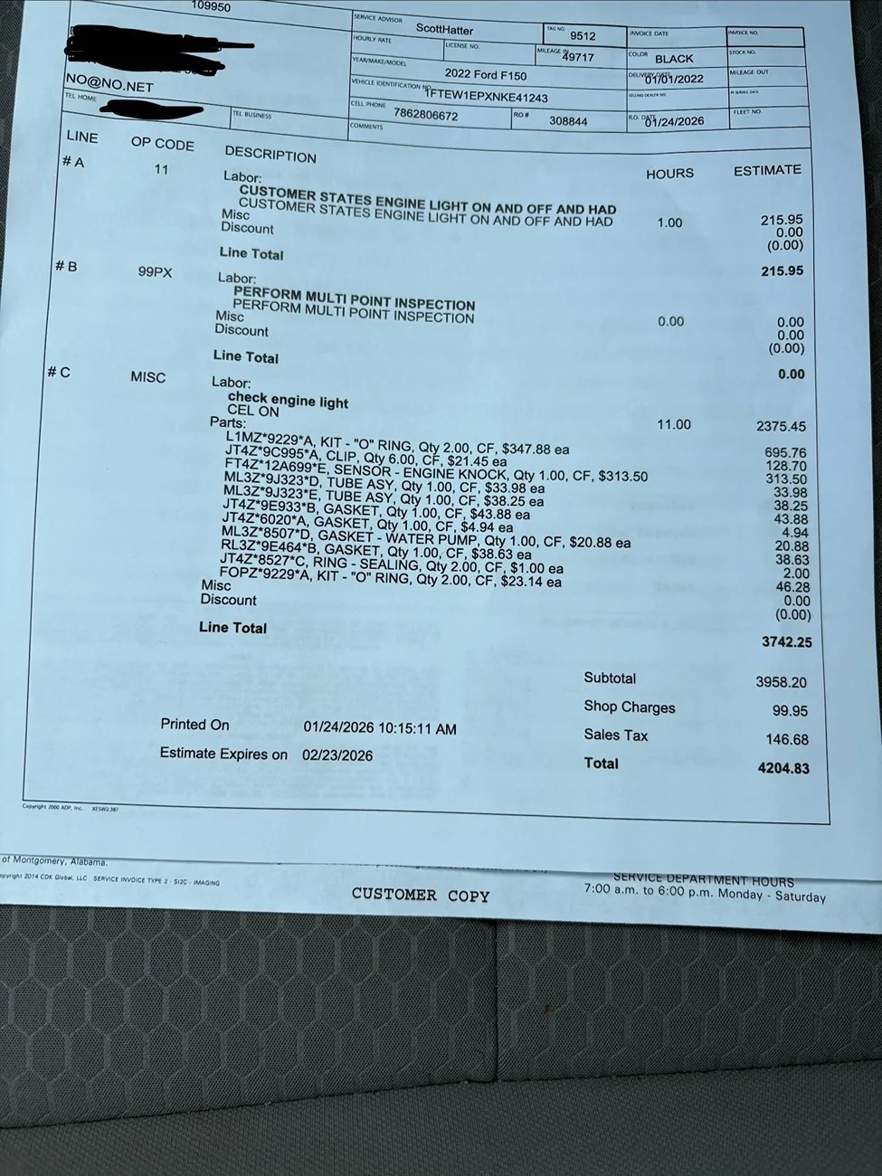 CEL For Knock sensor | F150gen14 -- 2021+ Ford F-150, Tremor, Raptor ...