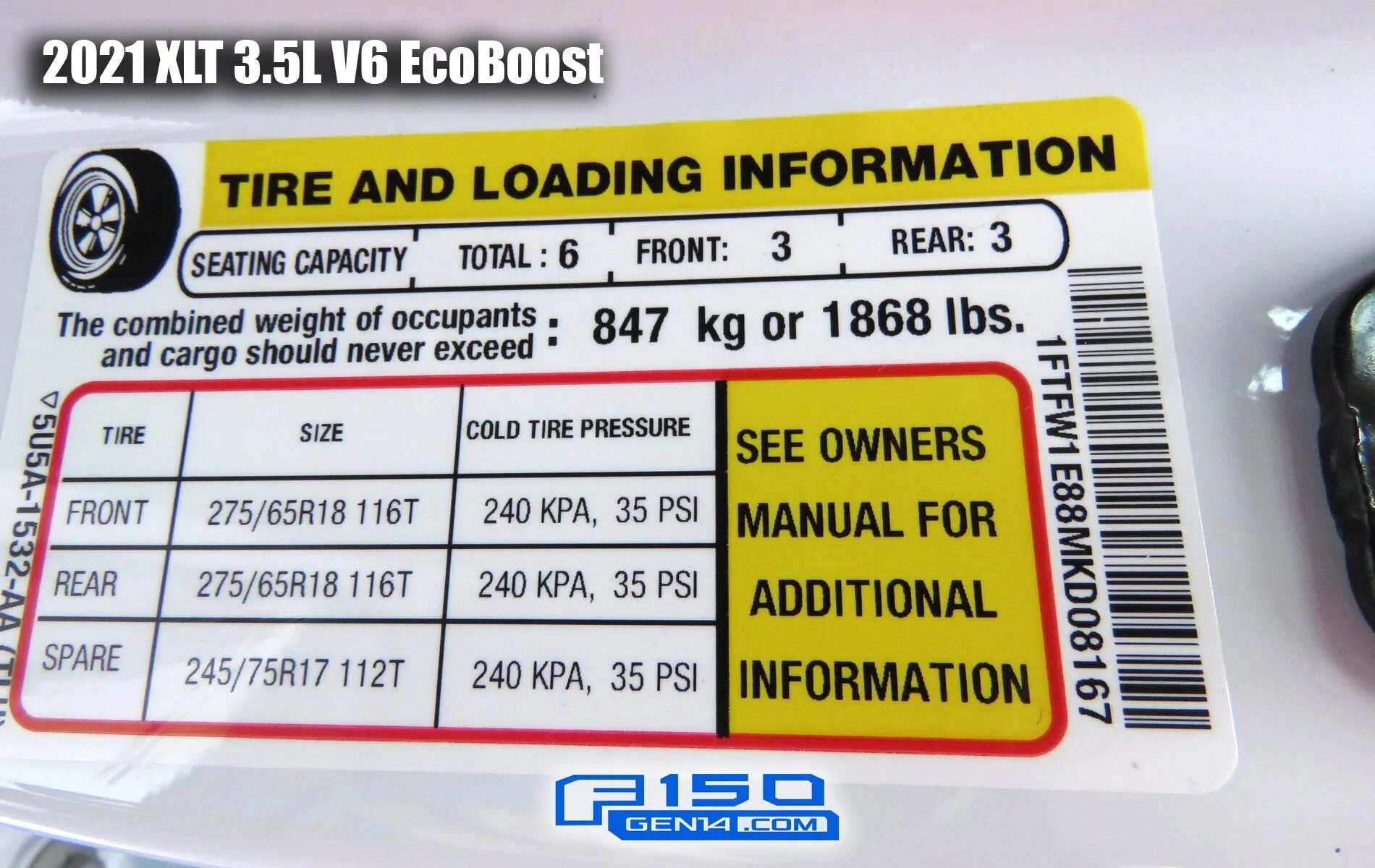 Payload stickers - Lariat PowerBoost, Lariat 5.0L, STX 5.0L, XLT 5.0L ...