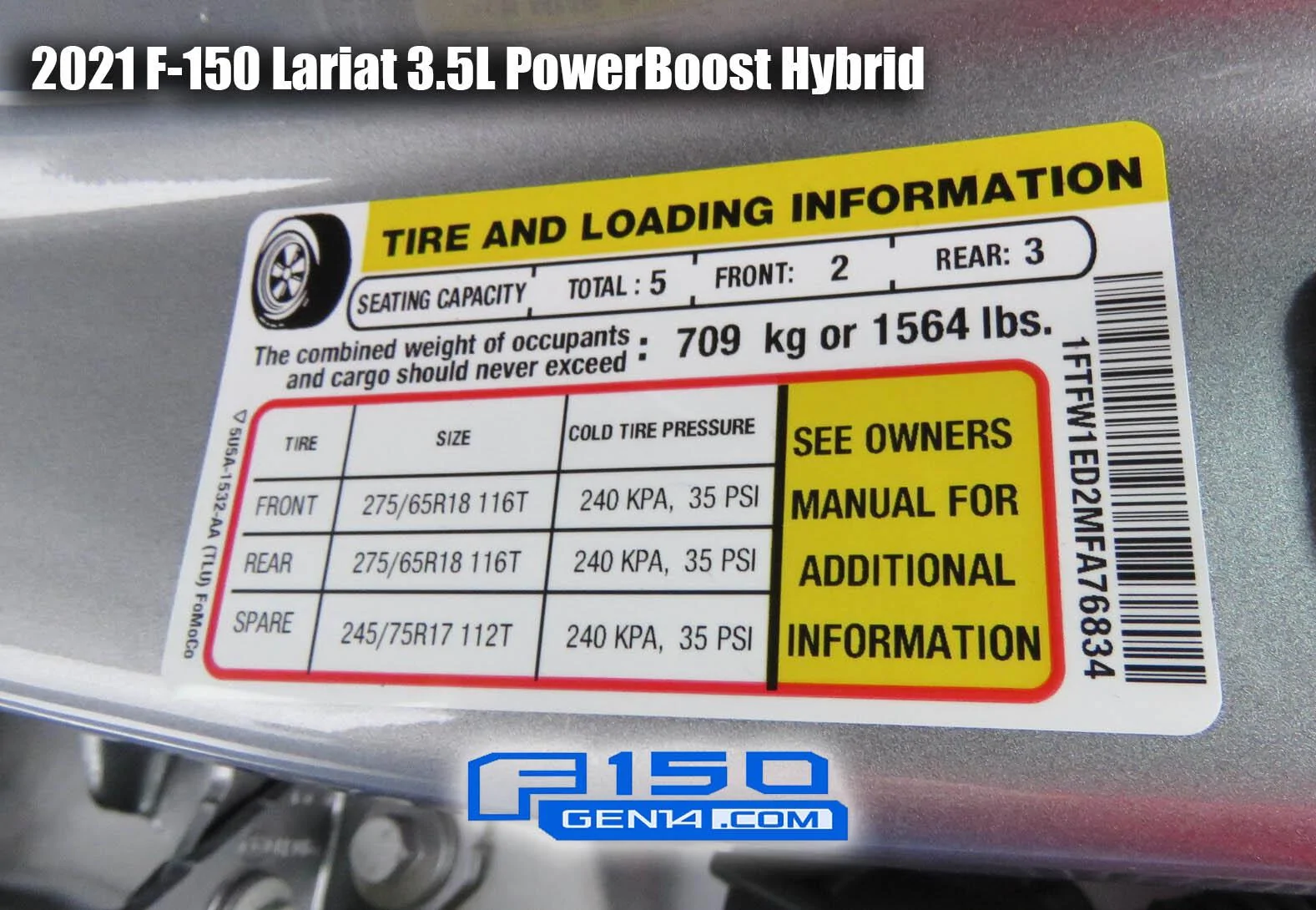 Payload stickers - Lariat PowerBoost, Lariat 5.0L, STX 5.0L, XLT 5.0L ...
