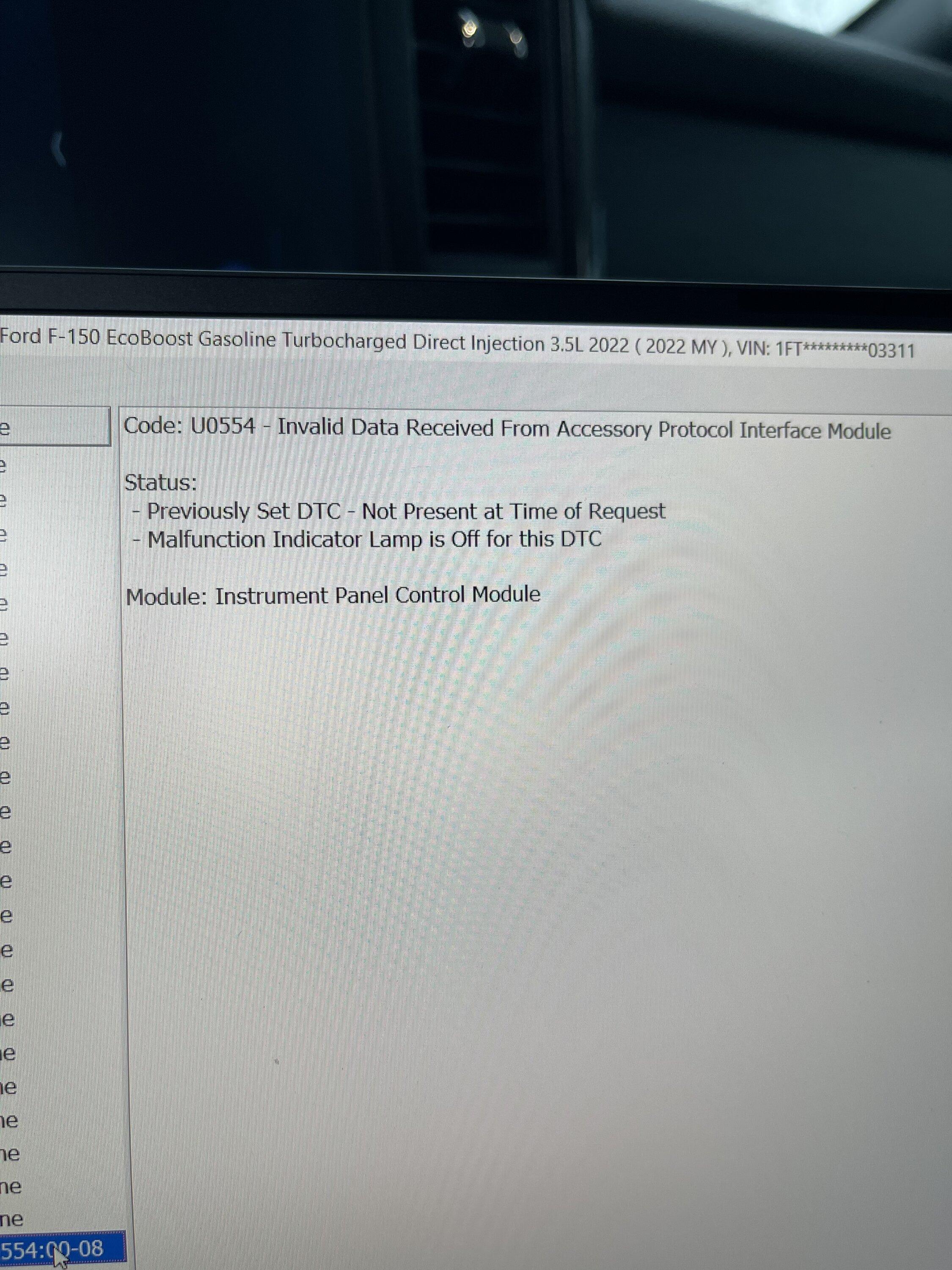 DTC U0554-00 "Invalid Data Received From APIM" | F150gen14 -- 2021 ...