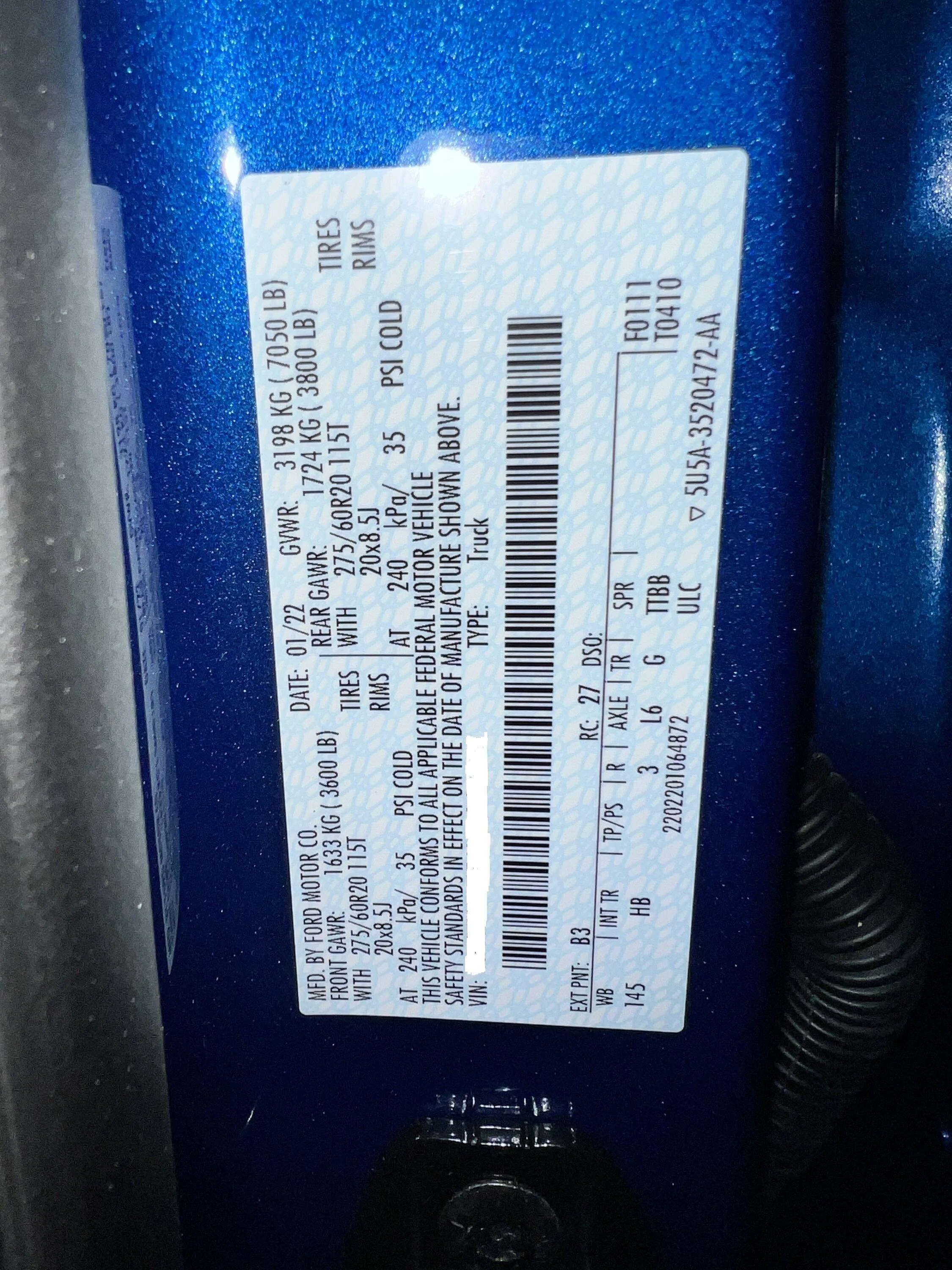 Ordering topper - need paint color code for Atlas Blue Metallic ...